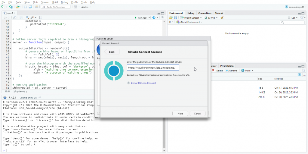 How to publish a Shiny App in RStudio Connect? – ICTO – FAQ